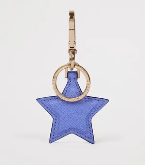 Smythson Panama Leather Star Keyring - Purple