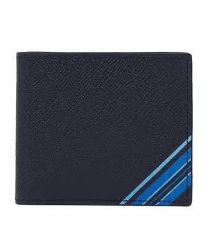 Smythson Panama Leather Stripe Bifold Wallet - Navy