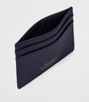 Smythson Panama Leather Stripe Card Holder - Navy