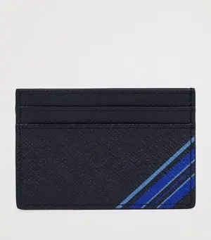 Smythson Panama Leather Stripe Card Holder - Navy
