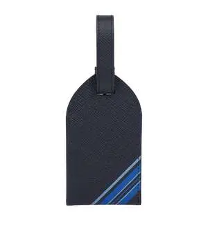 Smythson Panama Leather Stripe Luggage Tag - Navy