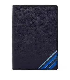 Smythson Panama Leather Stripe Passport Holder - Navy