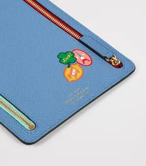 Smythson Panama Leather Stickers Multi-zip Travel Wallet