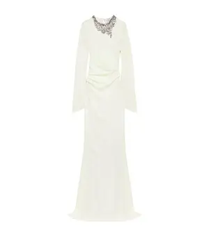 Alexander McQueen Embellished Draped Maxi Dress - Nude