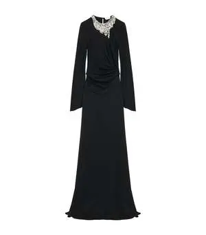 Alexander McQueen Embellished Draped Maxi Dress - Black