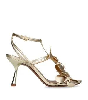 Zimmermann Metallic Leather Orchid Heeled Sandals 85 - Gold