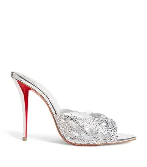 CHRISTIAN LOUBOUTIN Lasera Strass Mule Leather Mules 100 - Silver