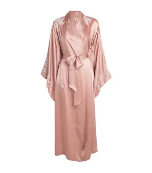TORLOWEI Silk Lace-trim Robe - Pink