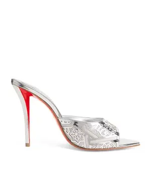 CHRISTIAN LOUBOUTIN Miss Z Mule Carouba Leather Mules 100 - Silver