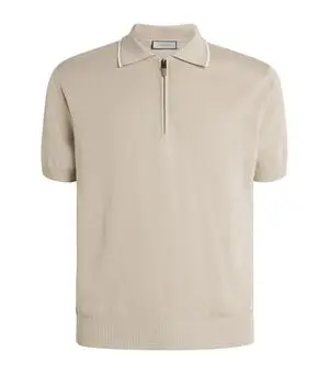 Canali Cotton Zipped Polo Shirt - Beige