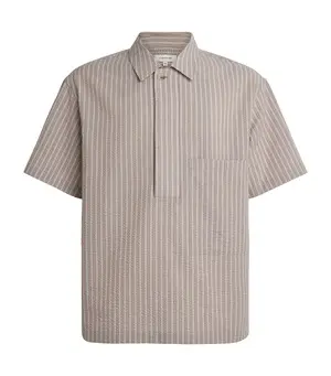 LE17SEPTEMBRE Cotton-blend Seersucker Stripe Shirt - Brown
