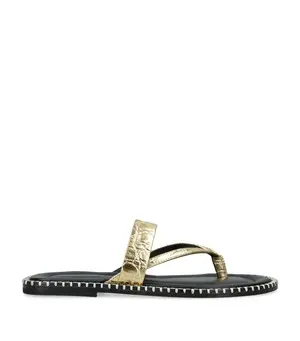 Dries Van Noten Calfskin Contrast Stitching Sandals - Gold