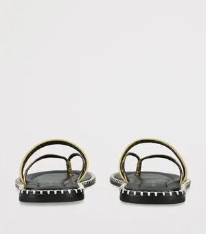 Dries Van Noten Calfskin Contrast Stitching Sandals - Gold