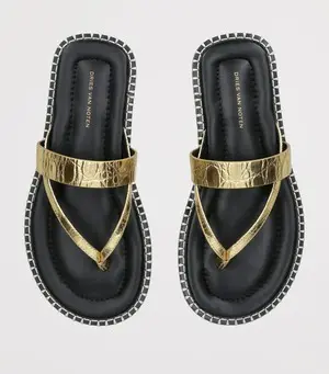 Dries Van Noten Calfskin Contrast Stitching Sandals - Gold