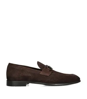 FERRAGAMO Textured Suede Loafers - Brown