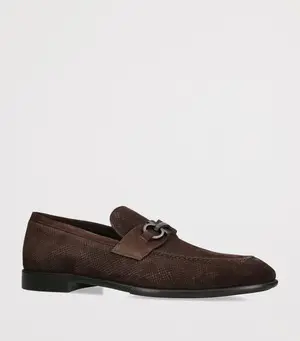 FERRAGAMO Textured Suede Loafers - Brown