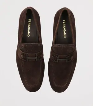 FERRAGAMO Textured Suede Loafers - Brown