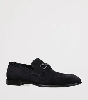 FERRAGAMO Textured Suede Loafers - Navy