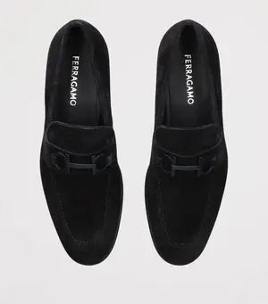 FERRAGAMO Textured Suede Loafers - Navy