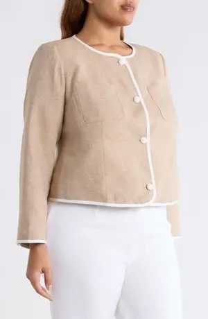 CECE DUPRAZ Cropped Trimmed Cotton-linen Jacket