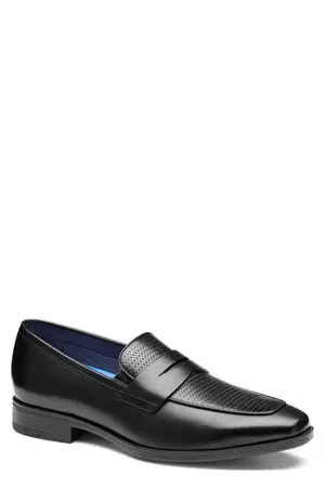 Johnston & Murphy Gibbons Embossed Penny Loafer - Black Full Grain
