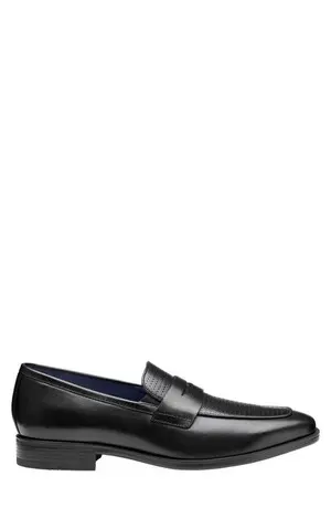 Johnston & Murphy Gibbons Embossed Penny Loafer - Black Full Grain