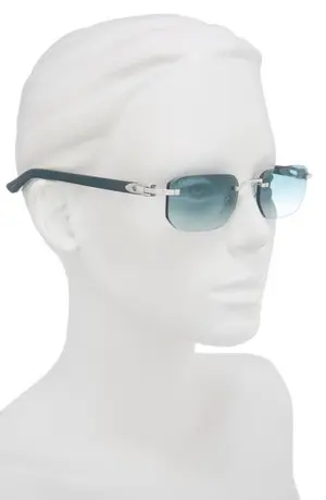 CARTIER 53mm Rimless Rectangular Gradient Sunglasses - Silver