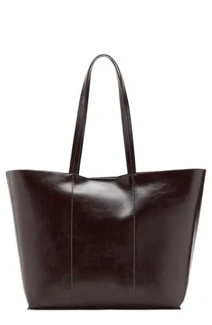 Mango Large Leather Shopper Bag - Chocolate