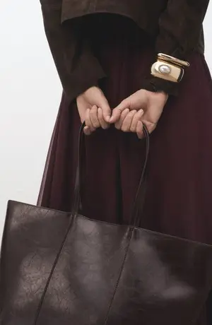 Mango Large Leather Shopper Bag