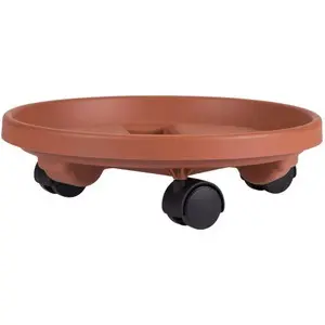 BLOEM 16 Inch Round Planter Caddy With Wheels - Brown