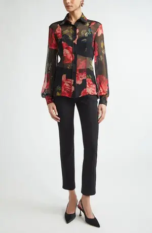 Carolina Herrera Isabella Sheer Silk Chiffon Button-up Shirt