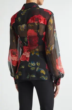Carolina Herrera Isabella Sheer Silk Chiffon Button-up Shirt