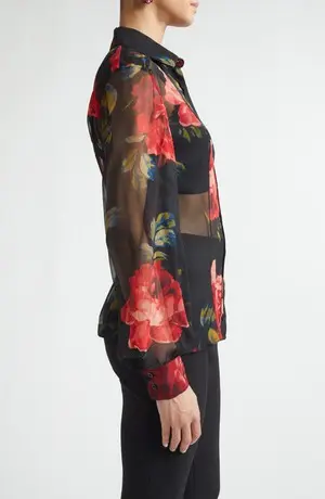 Carolina Herrera Isabella Sheer Silk Chiffon Button-up Shirt