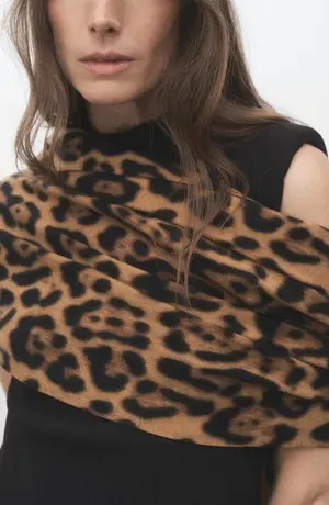 Mango Leopard Print Scarf - Brown