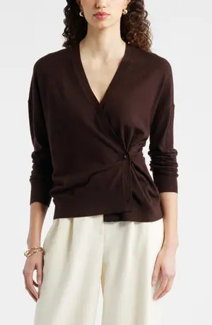 Nordstrom Lightweight Wool-blend Cardigan - Brown Coffee