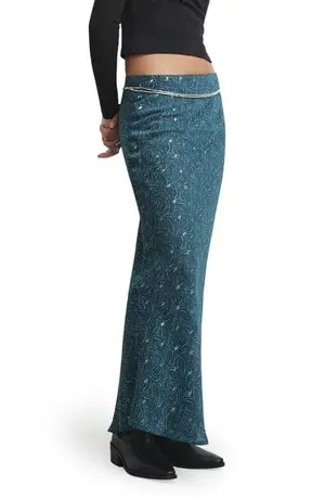 Mango Metallic Dot Maxi Skirt - Petrol Blue