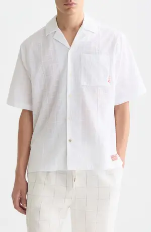 Scotch & Soda Windowpane Relaxed Fit Short Sleeve Button-up Shirt - Bright White
