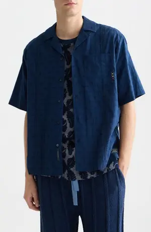 Scotch & Soda Windowpane Relaxed Fit Short Sleeve Button-up Shirt - Pageant Blue