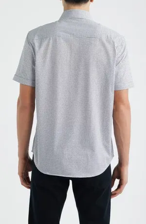 Bugatchi Miles Ooohcotton® Neat Dot Print Short Sleeve Button-up Shirt - Platinum