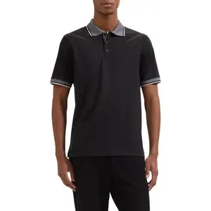 Bugatchi Tipped Pima Cotton Piqué Polo - Black