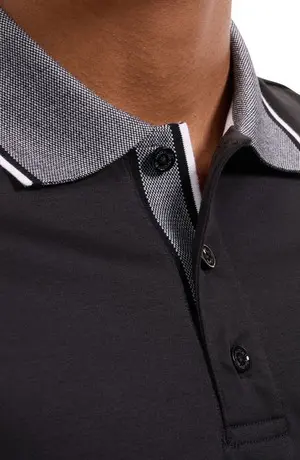 Bugatchi Tipped Pima Cotton Piqué Polo - Black