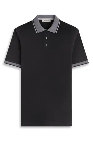Bugatchi Tipped Pima Cotton Piqué Polo - Black
