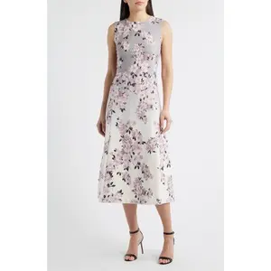 Anne Klein Floral Print Sleeveless Midi Dress - White Dove Multi