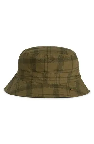 Barbour Transport Tartan Showerproof Waxed Cotton Bucket Hat - Dusky Green Tartan