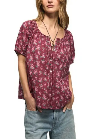 Lucky Brand Flowy Raglan Sleeve Top - Berry Floral