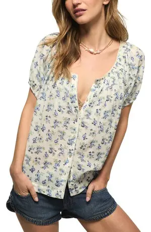 Lucky Brand Flowy Raglan Sleeve Top - Cream Floral