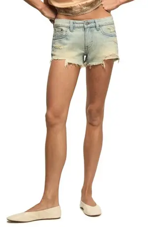Lucky Brand Festival Ripped Cutoff Denim Shorts - Beach Bum Wash