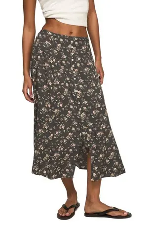 Lucky Brand Simone Floral Midi Skirt - Black Floral