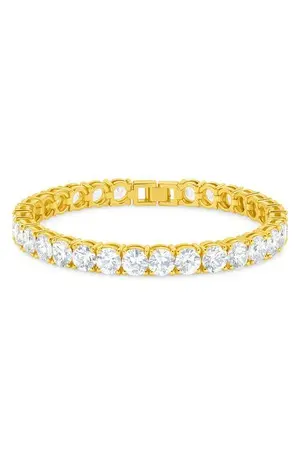 Sterling Forever Round Cut Cubic Zirconia Tennis Bracelet - Gold