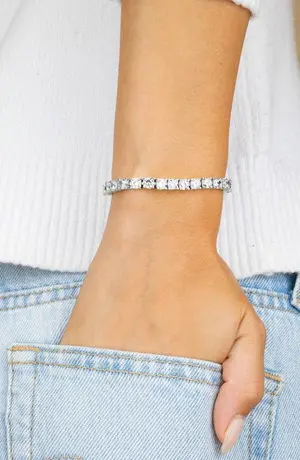 Sterling Forever Round Cut Cubic Zirconia Tennis Bracelet - Silver